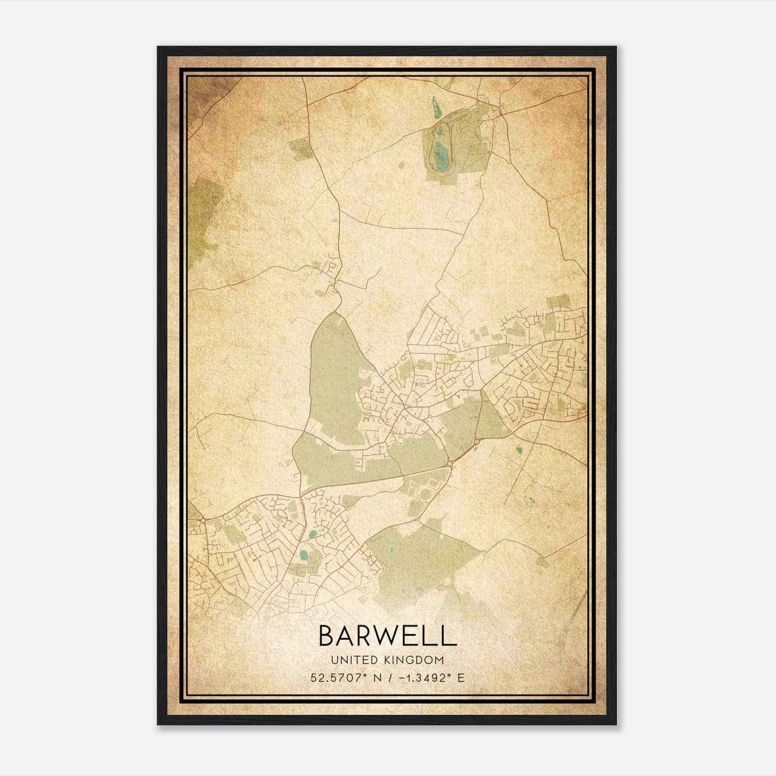Vintage Barwell United Kingdom Map Poster, Barwell City Road Wall Art ...