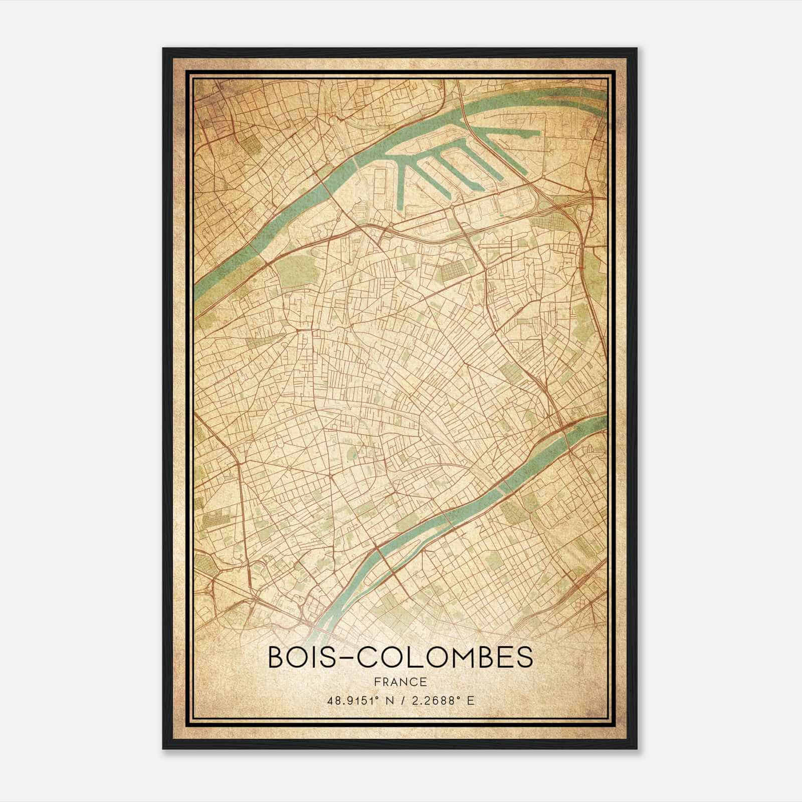 Vintage Bois-Colombes France Map Poster, Bois-Colombes City Road Wall ...