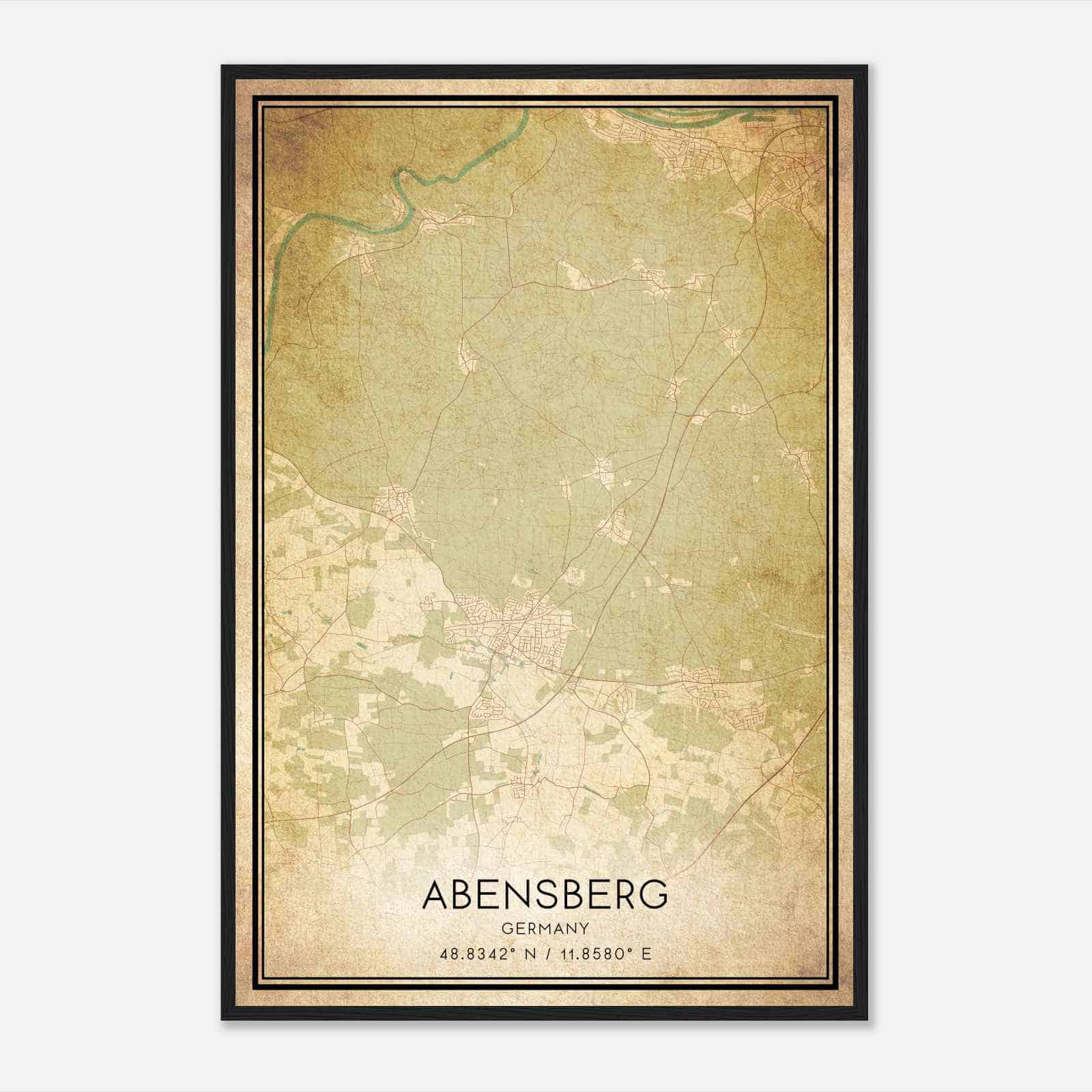 Vintage Abensberg Germany Map Poster, Abensberg City Road Wall Art Print - Custom Maps & Posters