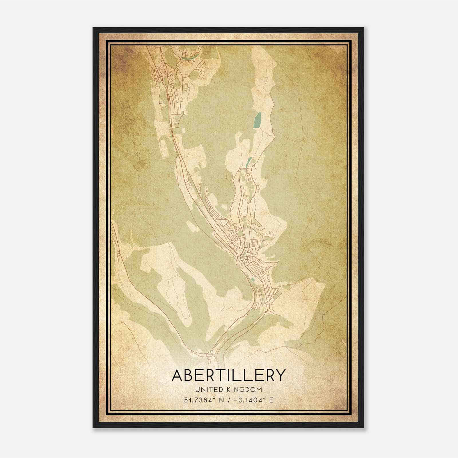 Vintage Abertillery United Kingdom Map Poster, Abertillery City Road ...