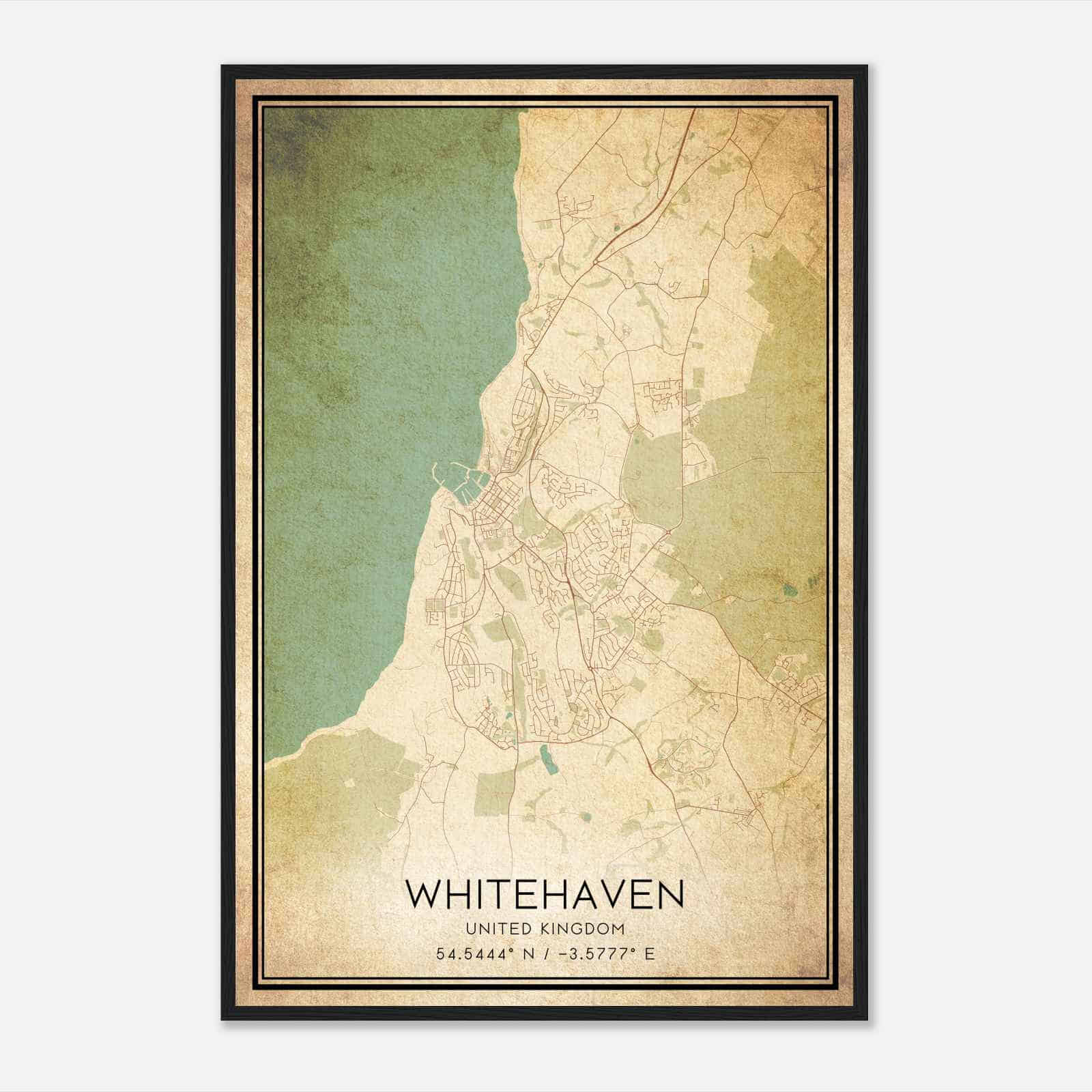 Vintage Whitehaven United Kingdom Map Poster, Whitehaven City Road Wall ...