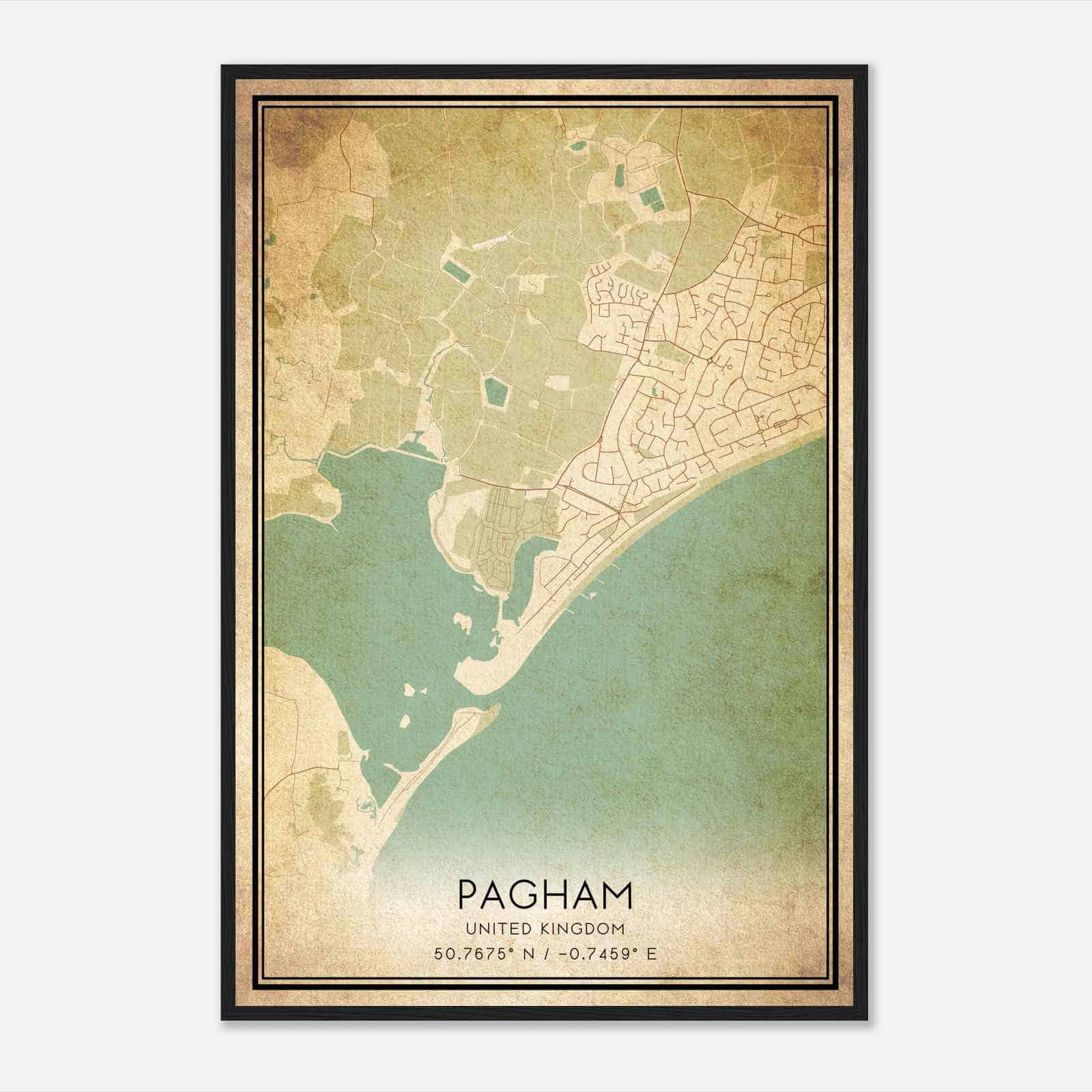Vintage Pagham United Kingdom Map Poster, Pagham City Road Wall Art ...