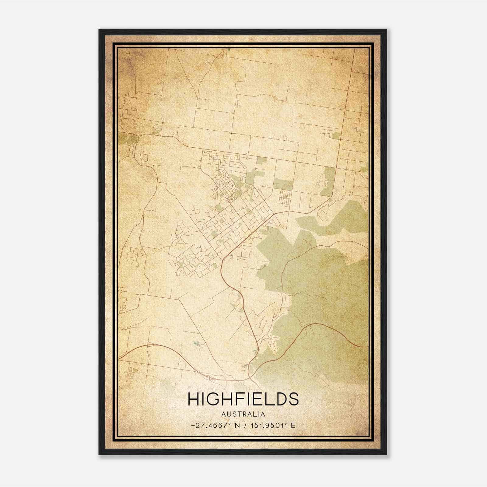 Vintage Highfields Australia Map Poster, Highfields City Road Wall Art ...