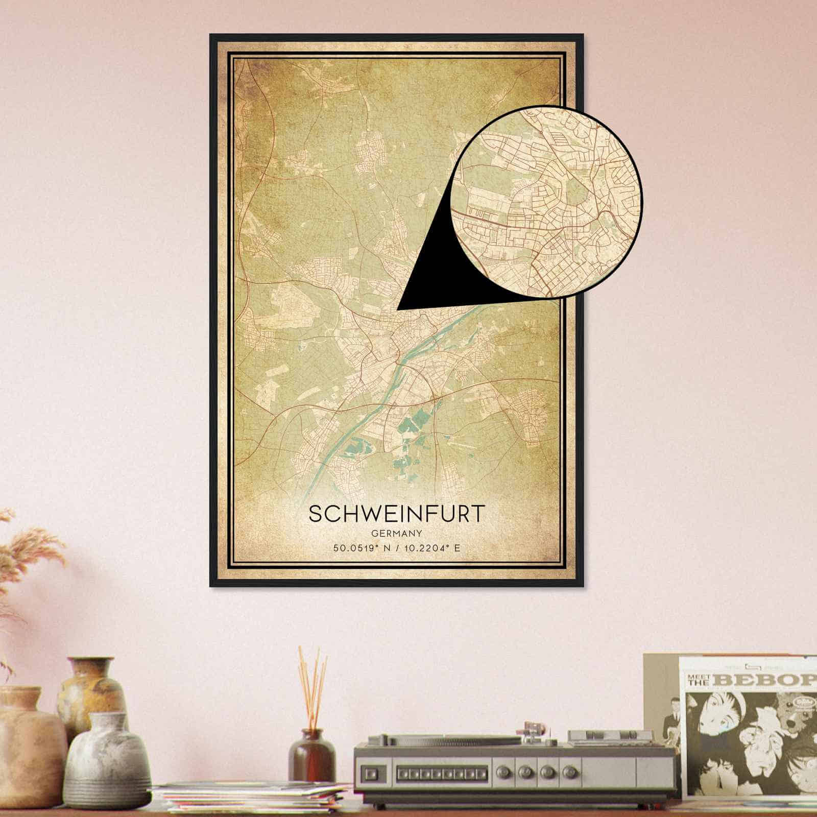 Vintage Schweinfurt Germany Map Poster, Schweinfurt City Road Wall Art ...